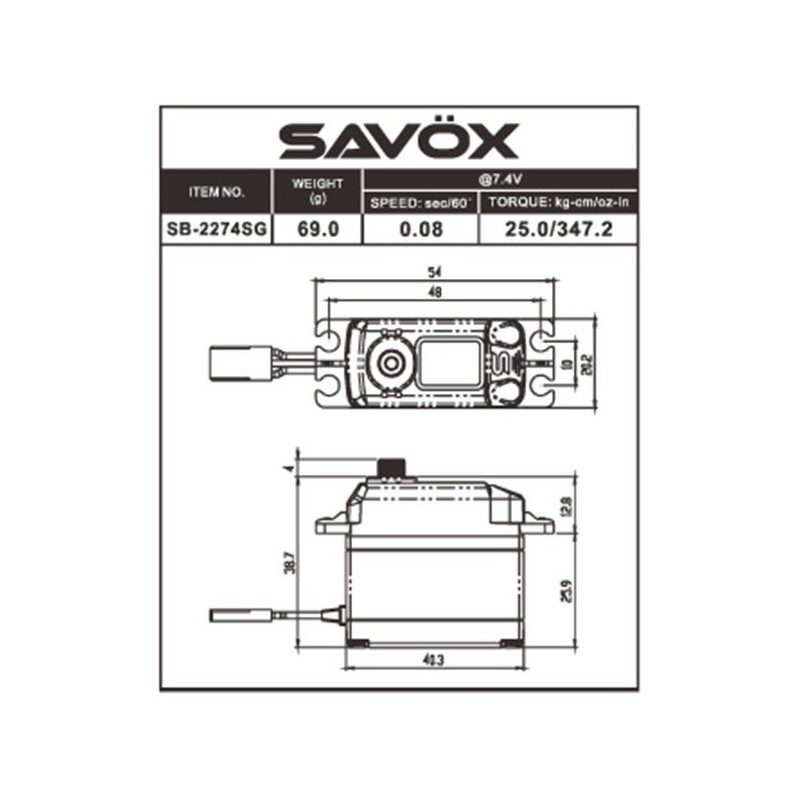 Servo SB-2274SG Bls HV Savox - SB-2274SG