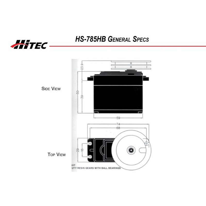 Servo treuil 3.5 tours HS-785HB Hitec 13.2kg.cm, 1.4s/360° - 112785