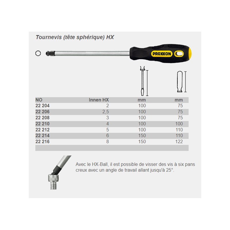 Hexagonal screwdriver 6-sided BTR HX 2mm (spherical head) Proxxon