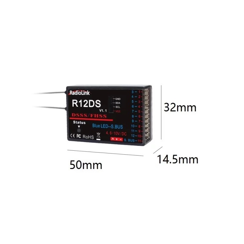 RadioLink R12DS 12-Channel Aero Receiver - RDL-0-R12DS
