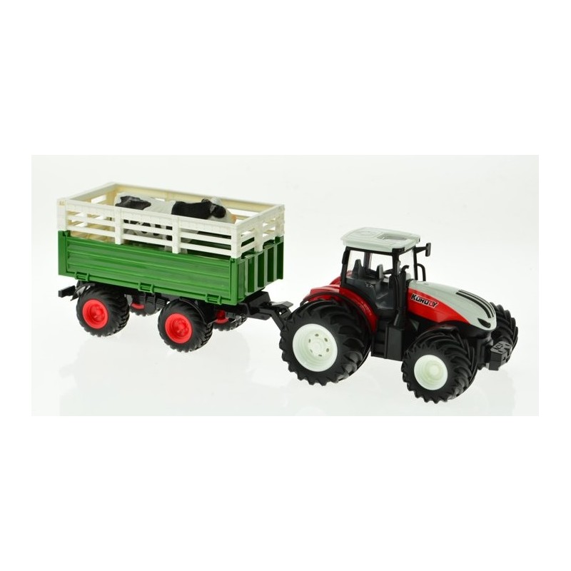 Tracteur RC rouge grosses roues avec remorque et vache 1/24 Korody ...