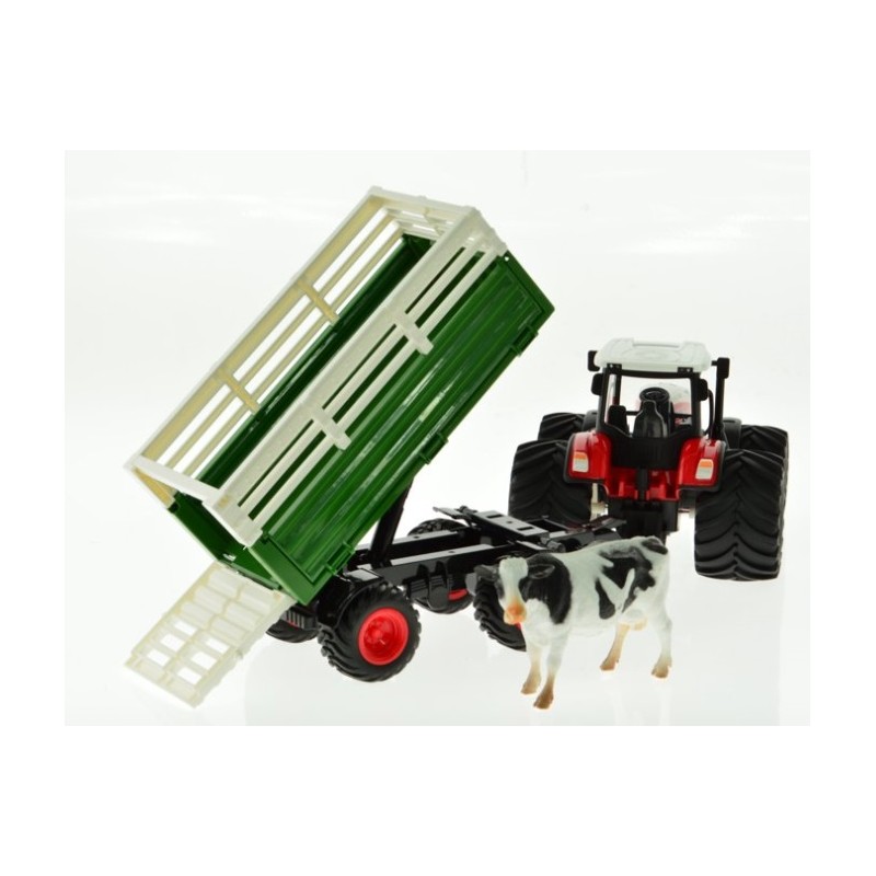 Tracteur RC rouge grosses roues avec remorque et vache 1/24 Korody ...