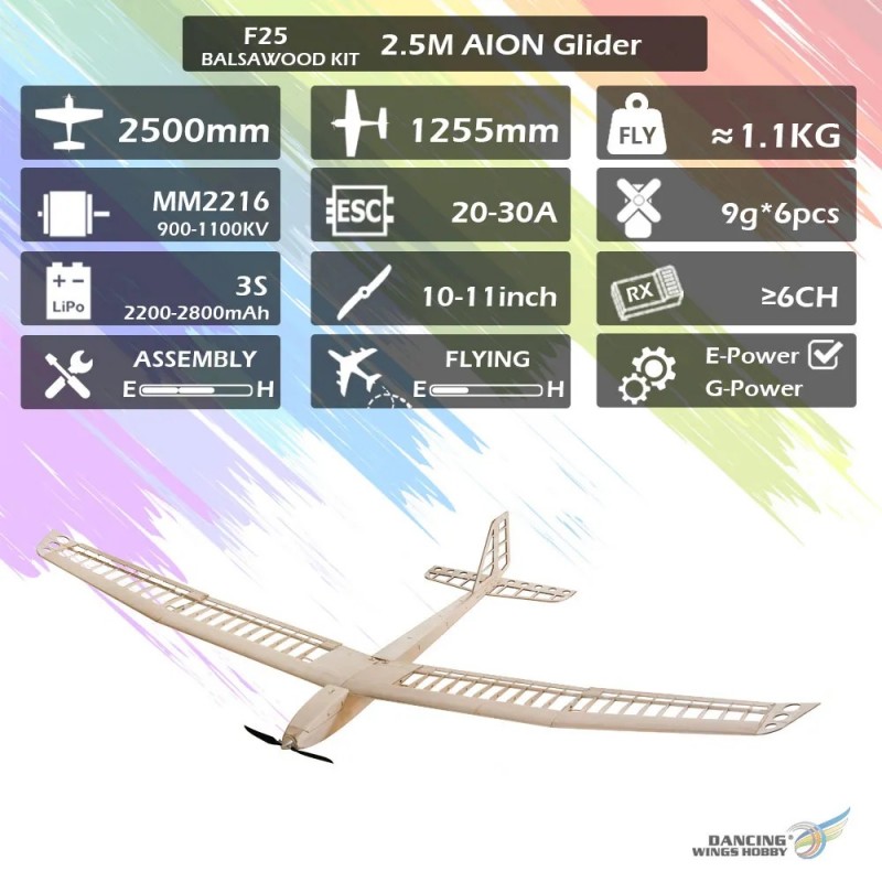 Aion 2500mm Glider Balsa Kit DW Hobby - F2501C