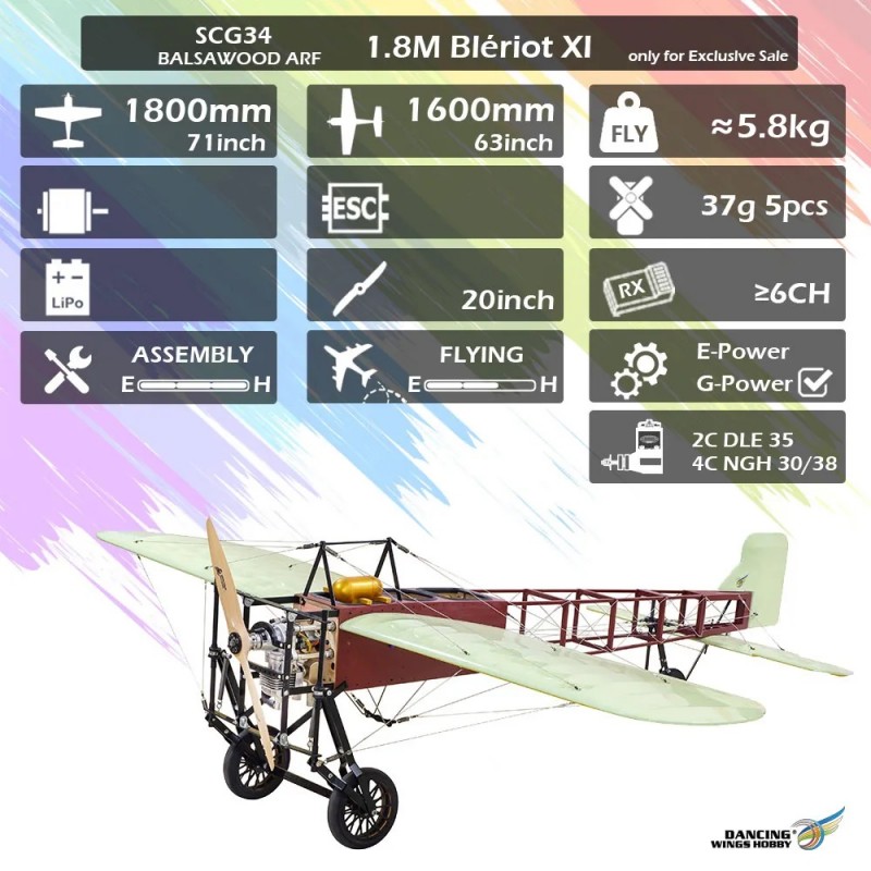 Bleriot XI 1.80m S34 Kit ARF balsa DW Hobby - SCG3401