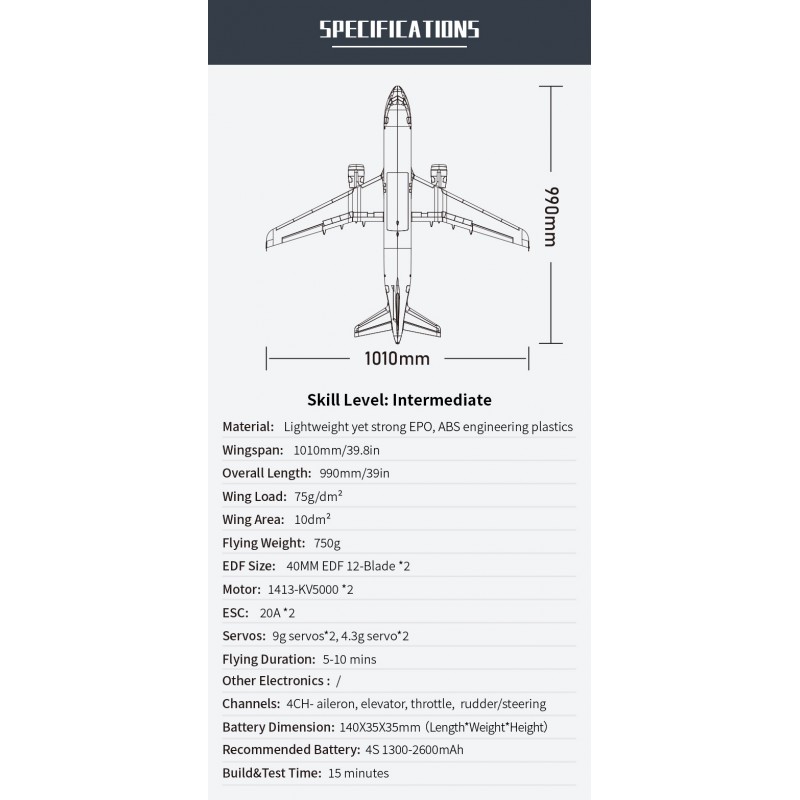 Twinliner Jet EDF Bi-Turbine 40mm approx. 1010mm PNP XFly - XF118PR
